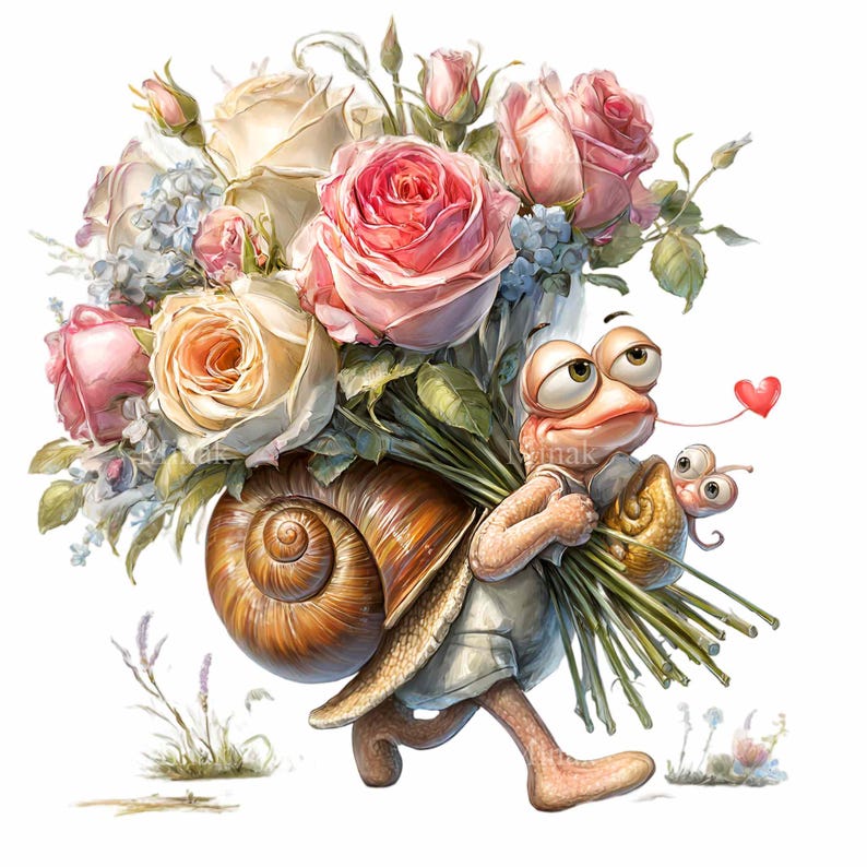 19 PNG Snail Clipart, Watercolor Flower Rose Bouquet Illustration ...