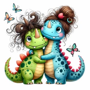 15 PNG Dinosaur Friends Clipart – Cartoon Dino Pair Illustration for ...