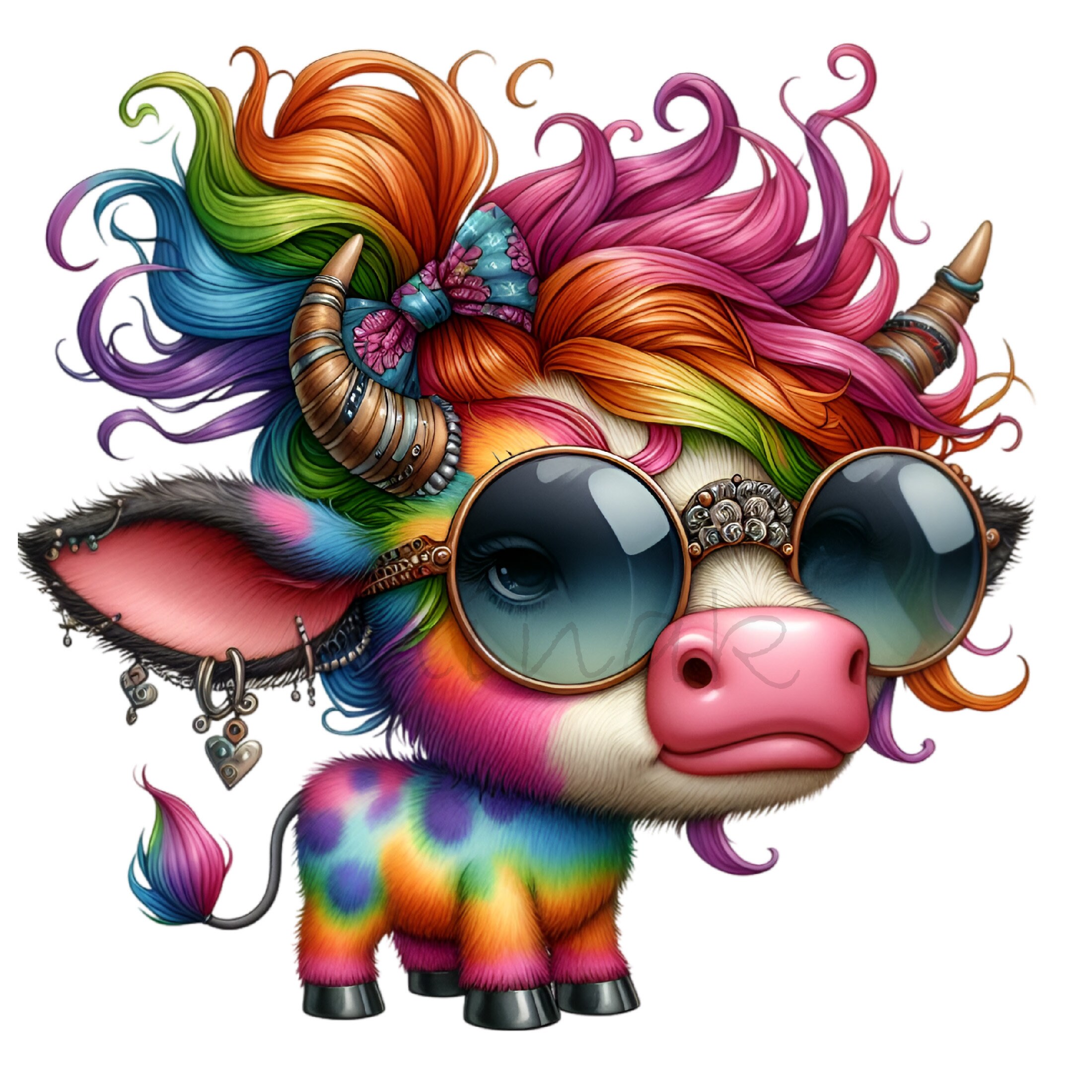 12 PNG Rainbow Cow Clipart – Colorful Sunglasses Cow Sublimation Design ...