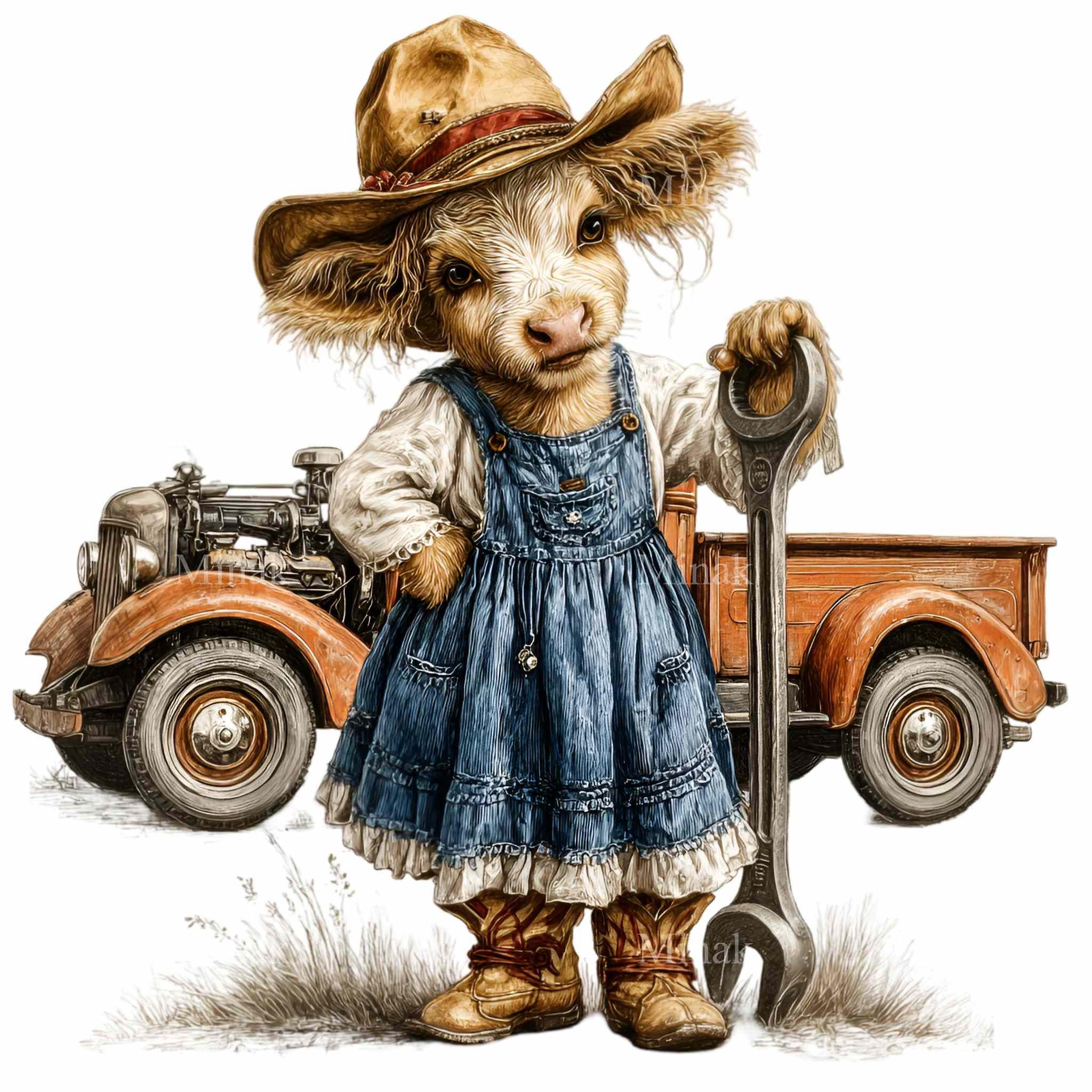 15 PNG Cow Clipart Western Mechanic Illustration, Watercolor Farm ...