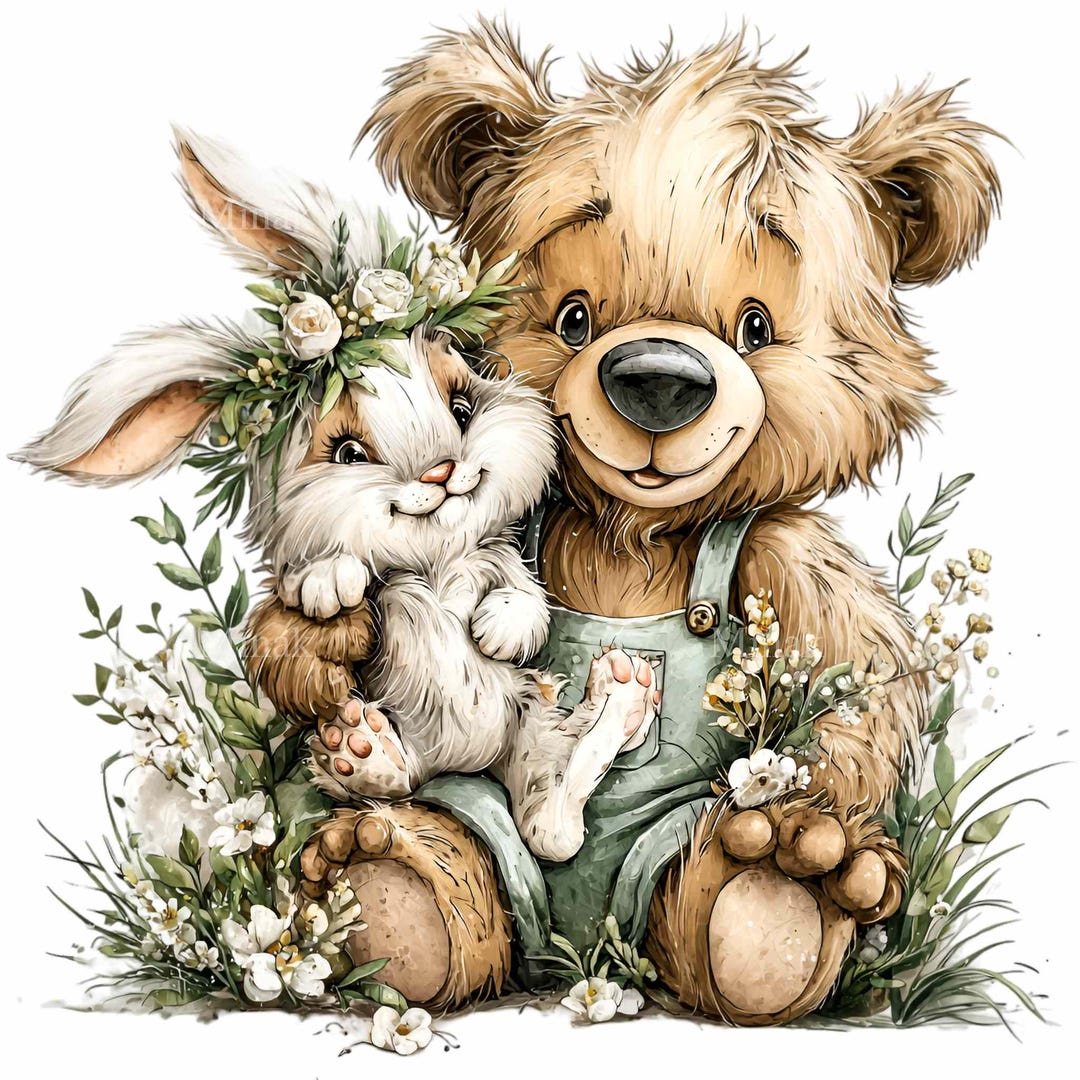 15 PNG Spring Animals Clipart – Bear and Bunny Illustration – Cute ...