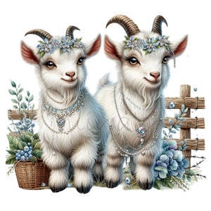 Princess Goat Twins Clipart Adorable Goat Illustration 10 PNG - Etsy