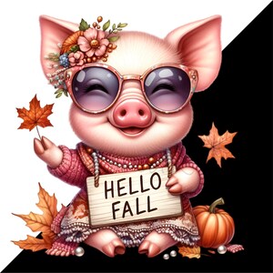 Fall Pig Clipart PNG - 10 Cute Pig With Glasses, Scarf, and 'hello Fall ...