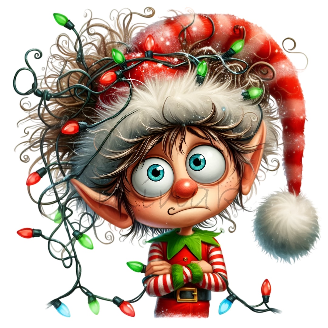 10 PNG Tangled Elf Clipart – Funny Christmas Elf PNG – Grumpy Holiday ...
