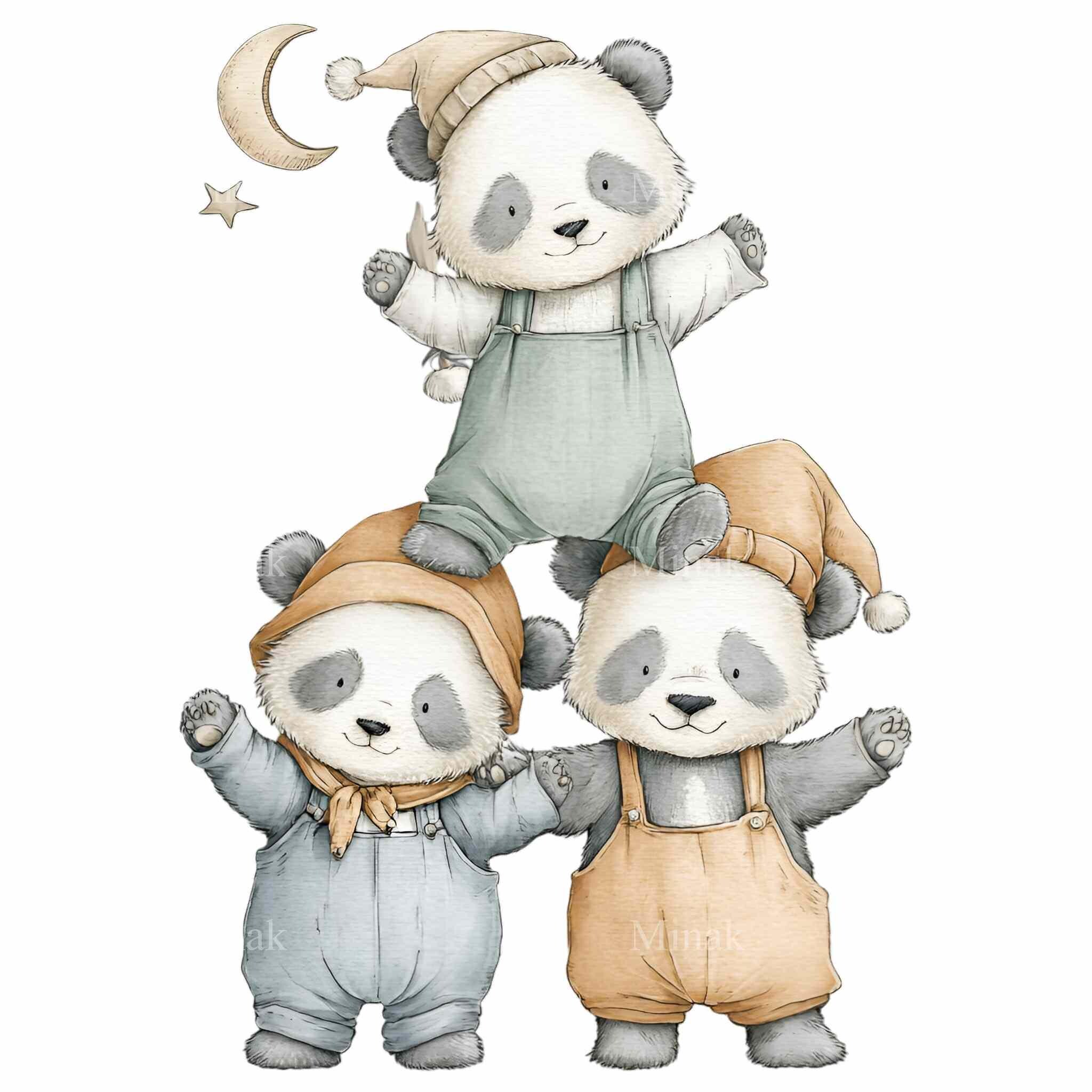 16 PNG Panda Bears Clipart – Baby Stack Illustration With Balloons ...