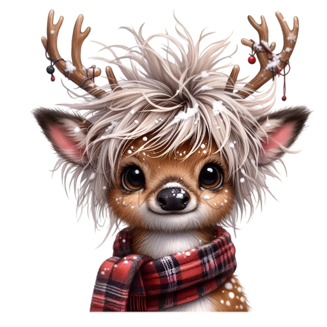 Cute Reindeer With Plaid Scarf PNG Clipart. 15 Whimsical Christmas Deer ...