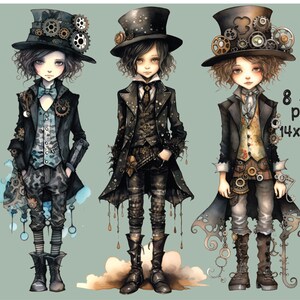 Steampunk Goth Boys Clipart PNG Watercolor Gothic Sublimation - Etsy