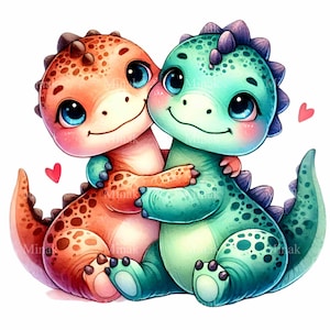 10 Cute Dinosaur Couple Hugging PNG Clipart, Adorable Blue and Orange ...