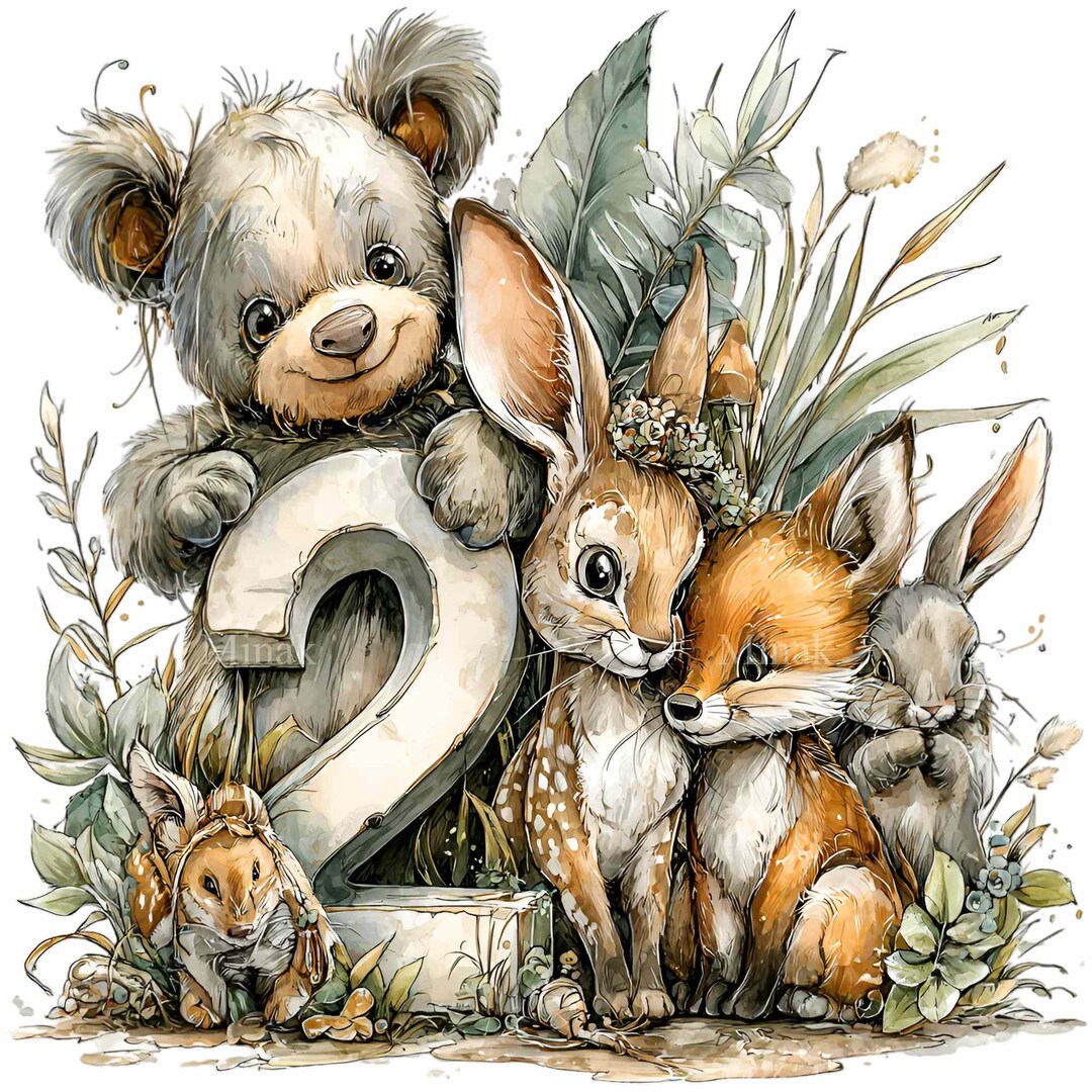 11 PNG Woodland Animals Number 2 Clipart – Second Birthday PNG for ...