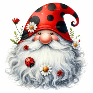 10 Ladybug Gnome PNG Clipart - Cute Spring Gnome With Daisies Digital ...