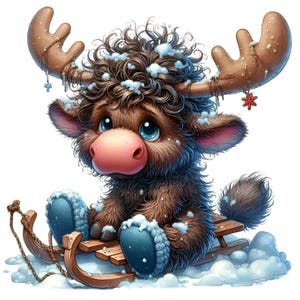 15 Cute Moose Sledding PNG Clipart | Funny Winter Animal With Scarf on ...