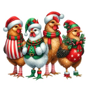 Festive Christmas Chickens Clipart, 10 Cute Holiday Rooster PNG, Santa ...