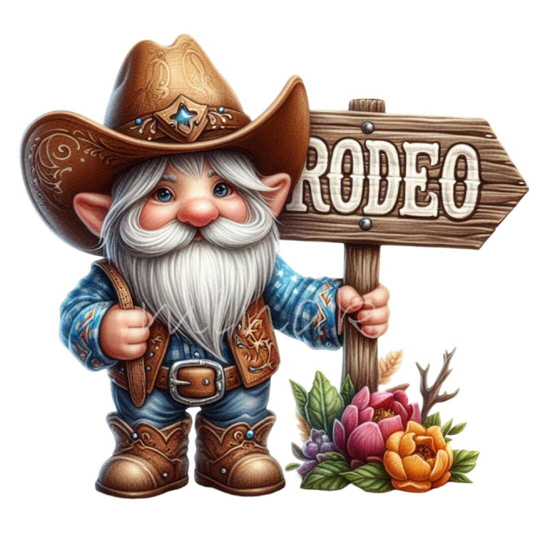 12 Rodeo Gnome PNG Clipart With Cowboy Hat, Boots, Sign & Floral Decor ...