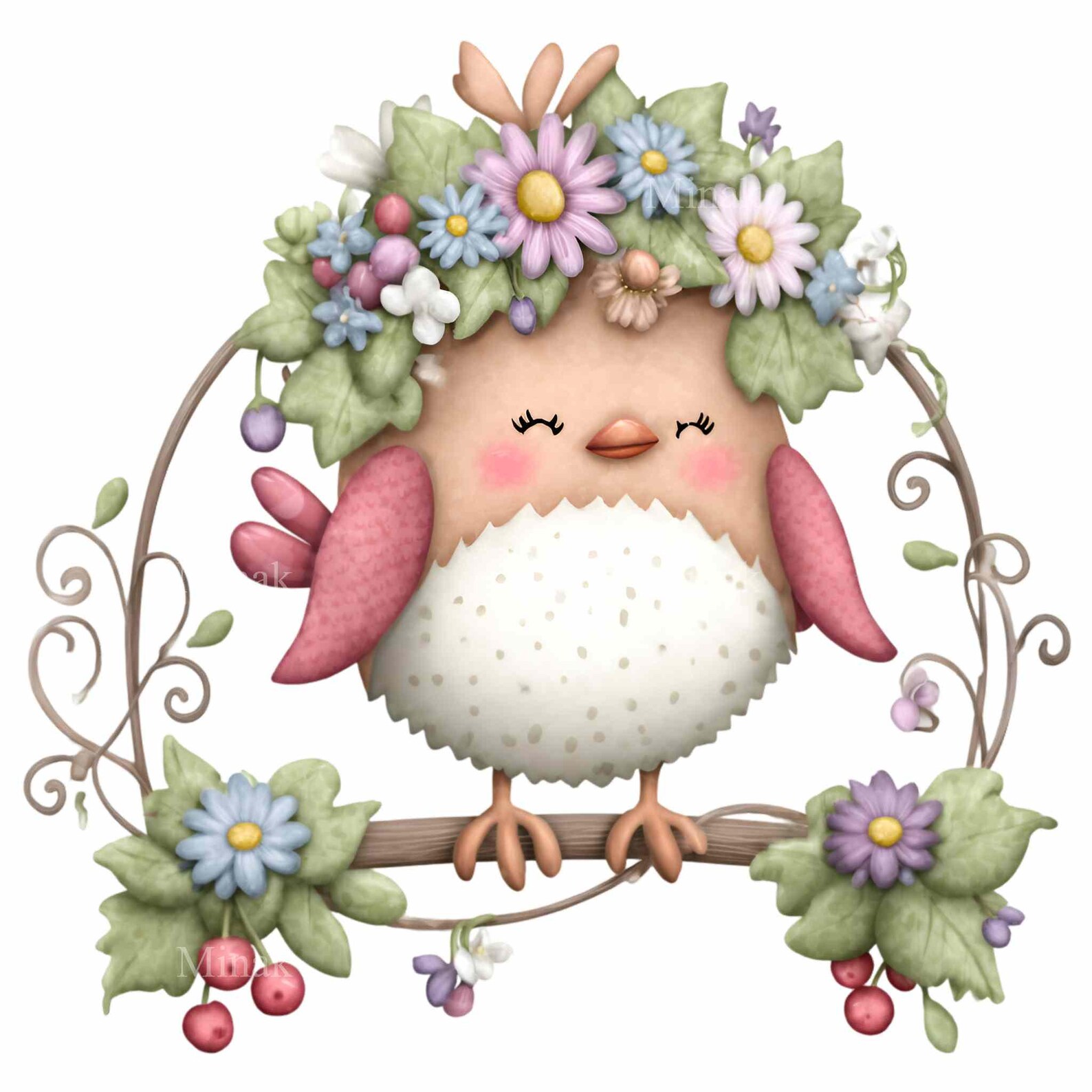 16 PNG Bird Floral Wreath Clipart, Spring Chick Nursery Digital ...