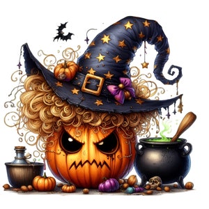 12 Witch Pumpkin PNG Clipart, Spooky Glowing Pumpkin Digital Art ...