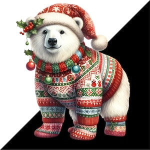 Festive Christmas Polar Bear Clipart PNG 12 Adorable Holiday Polar Bear ...