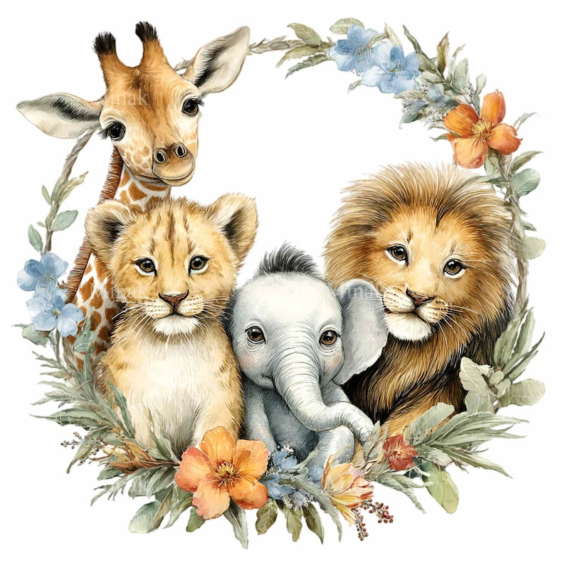 15 PNG Safari Baby Animals Clipart, Jungle Nursery Illustration, Lion ...
