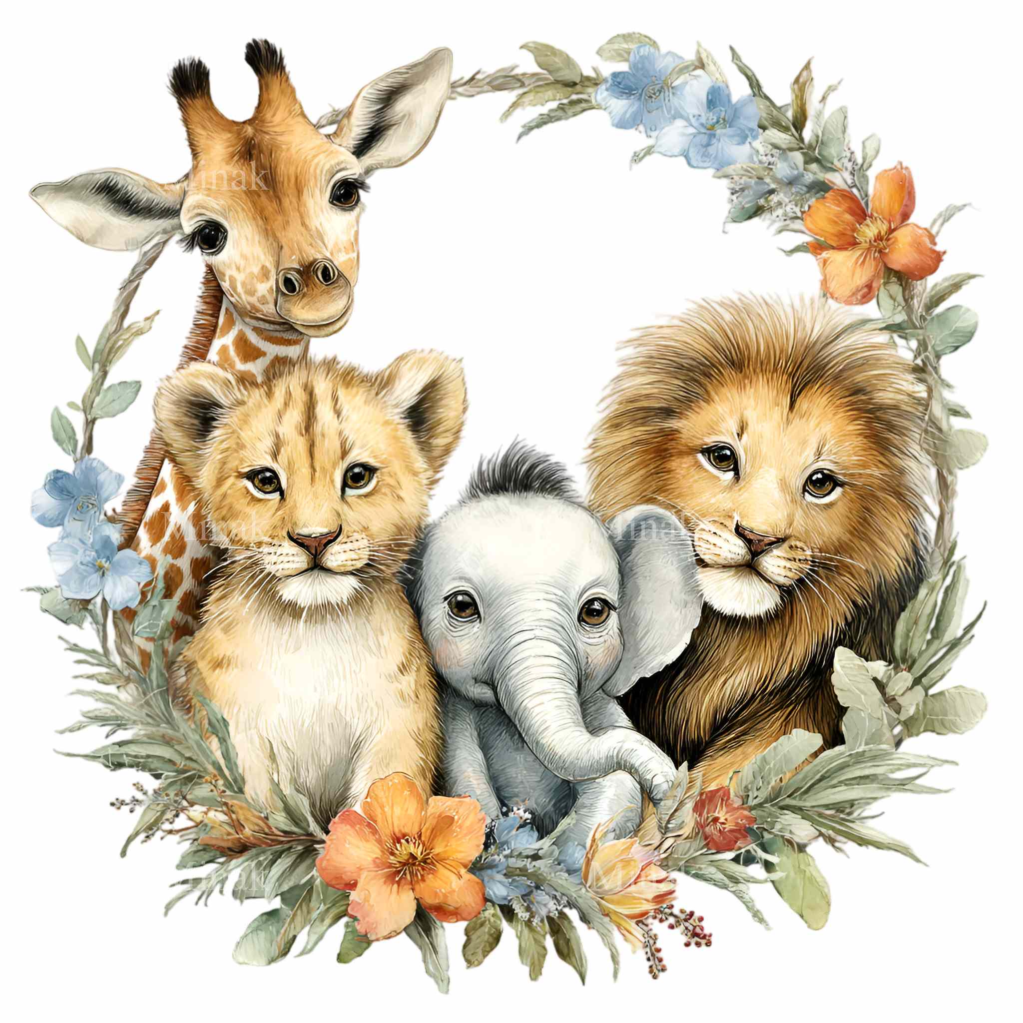 15 PNG Safari Baby Animals Clipart, Jungle Nursery Illustration, Lion ...