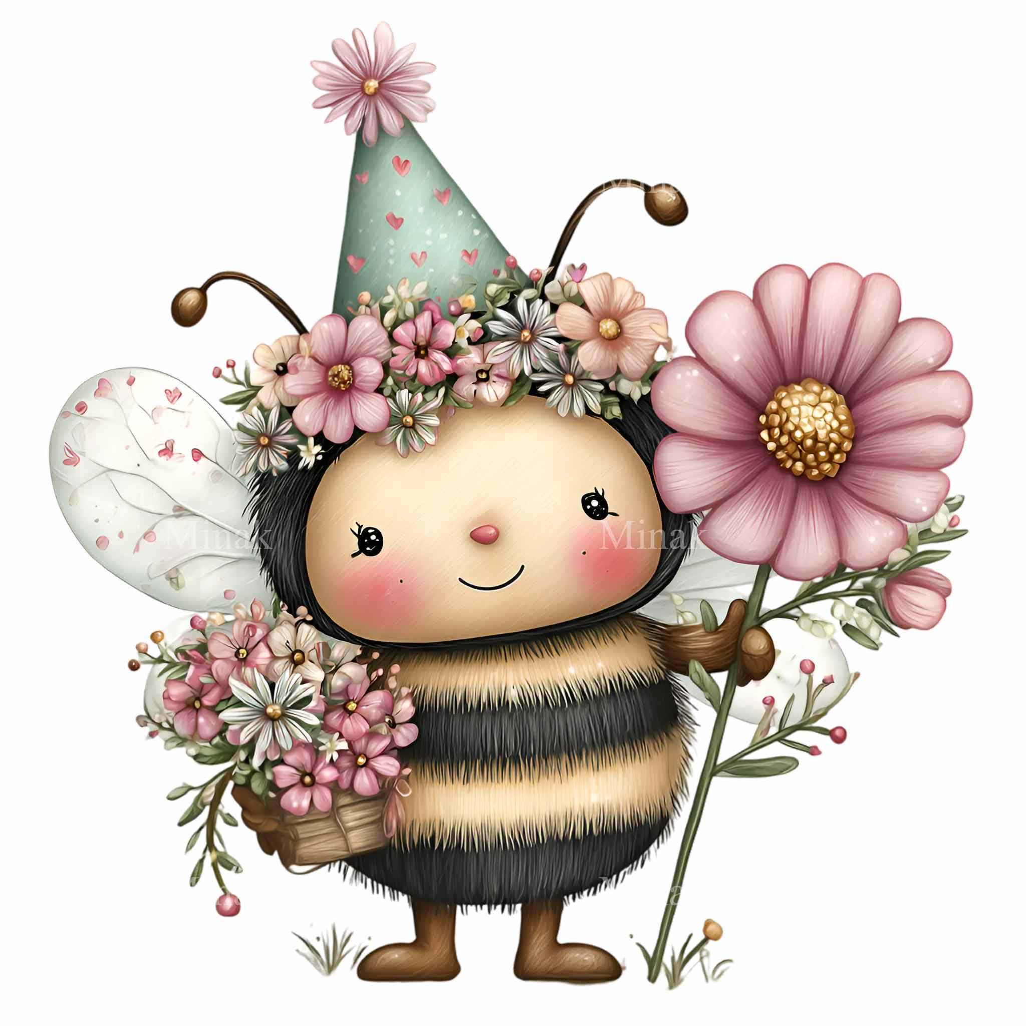 16 PNG Spring Bee Clipart – Flower Crown Bumblebee With Party Hat ...