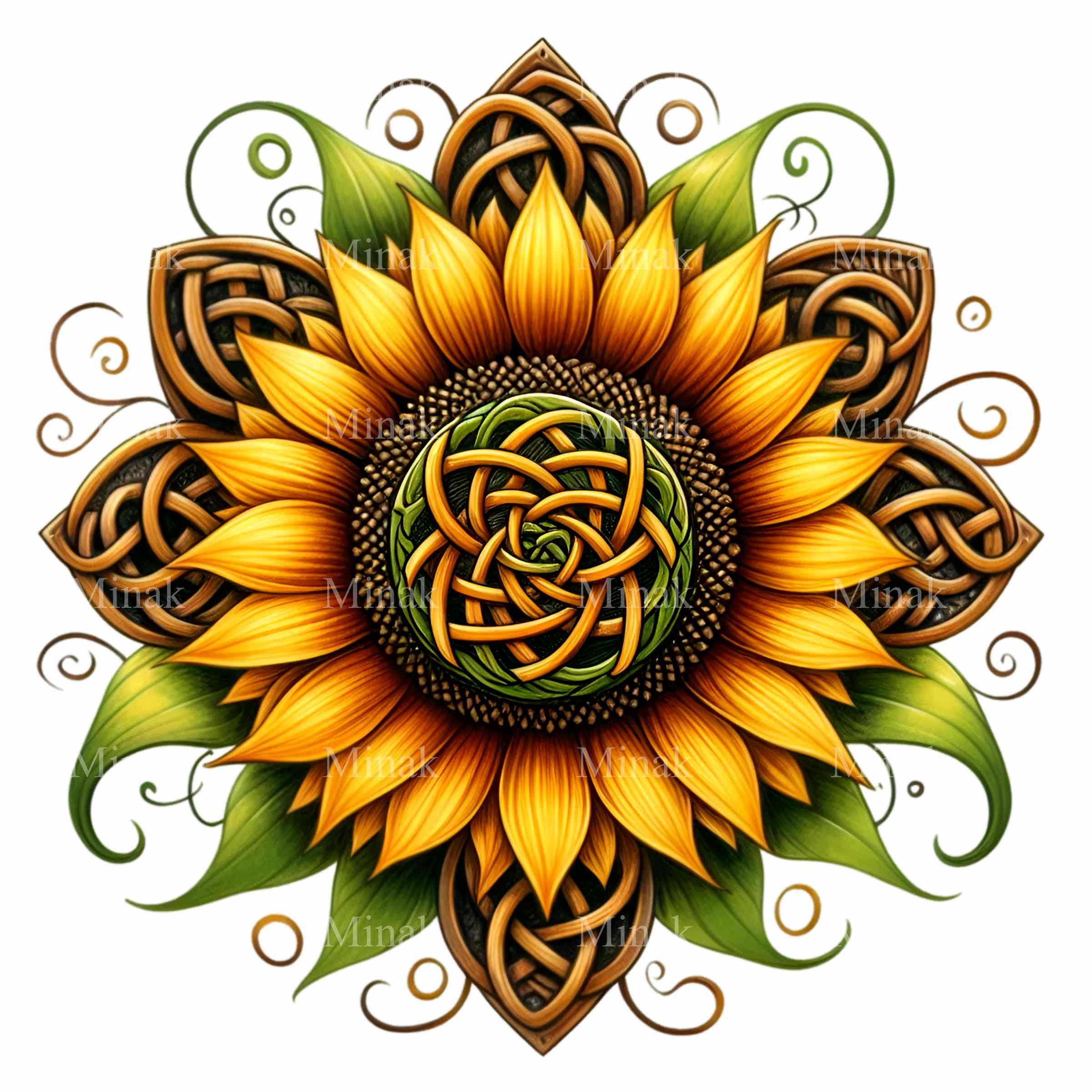 15 PNG Celtic Sunflower Clipart, Knotwork Floral Sublimation, Irish ...