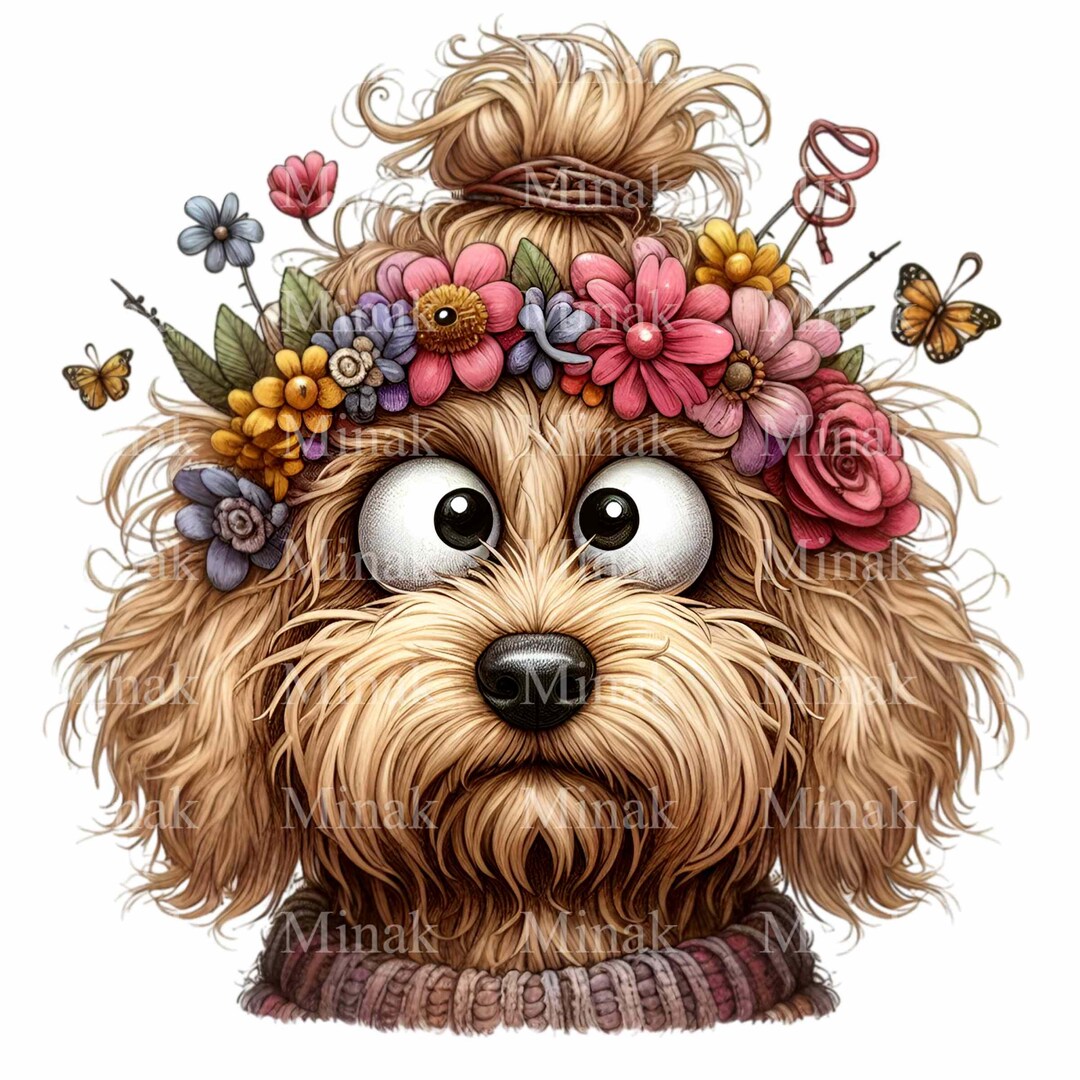10 PNG Flower Crown – Dog PNG Clipart – Cute Doodle Puppy for Kids Room ...