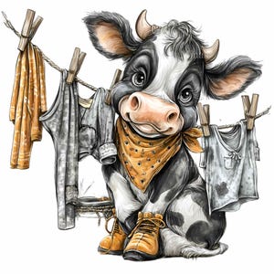 15 PNG Funny Laundry Cow Farmhouse Clipart, Kitchen Decor - Etsy
