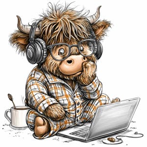 12 PNG Home Office Animal – Highland Cow PNG Clipart – Cute Pajama Bull ...