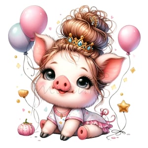Princess Piglet Clipart, 14 Cute Pig With Balloons PNG, Birthday Pig ...