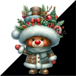 Bear Clipart in Winter Attire With Holiday Decorations 15 Cute and ...