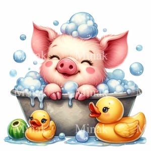 Bath Pig PNG Clipart 12 Cute Piglet With Rubber Duck Illustration Kids ...
