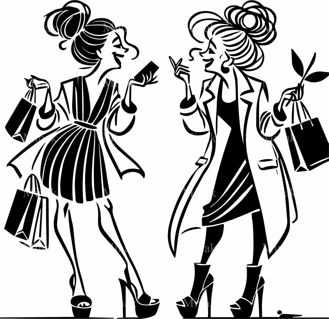 4 Shopping Friends SVG Cut File - Two Fashionable Women With Bags and ...