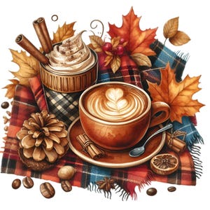 Plaid Fall Coffee Cup Clipart PNG - 15 Autumn Latte With Cinnamon ...