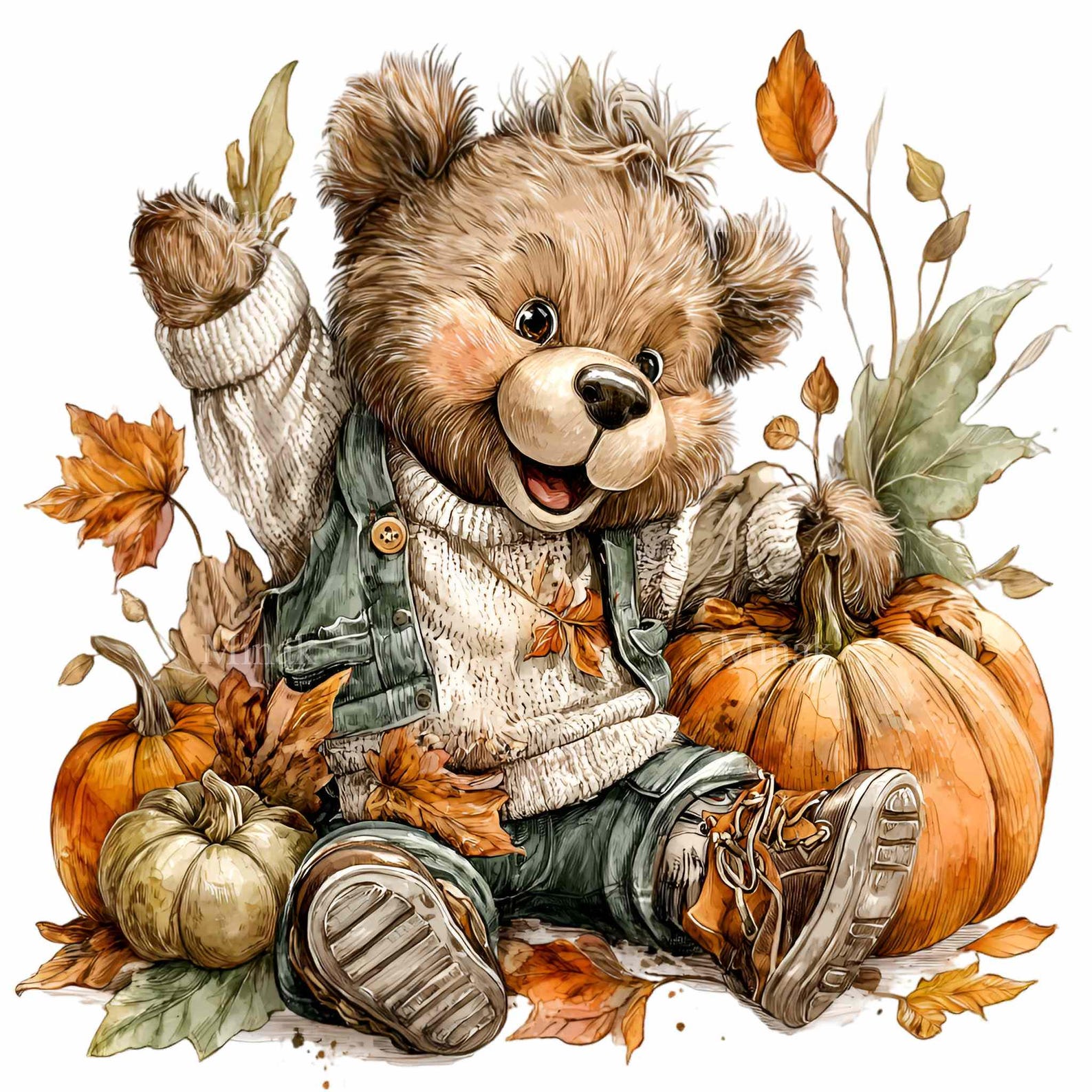 12 PNG Autumn Bear – Pumpkin Clipart – Fall Animal Illustration for ...
