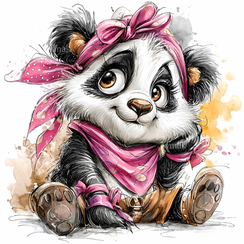 14 PNG Girly Panda Art – Cute Panda PNG Clipart – Pink Scarf Animal for ...
