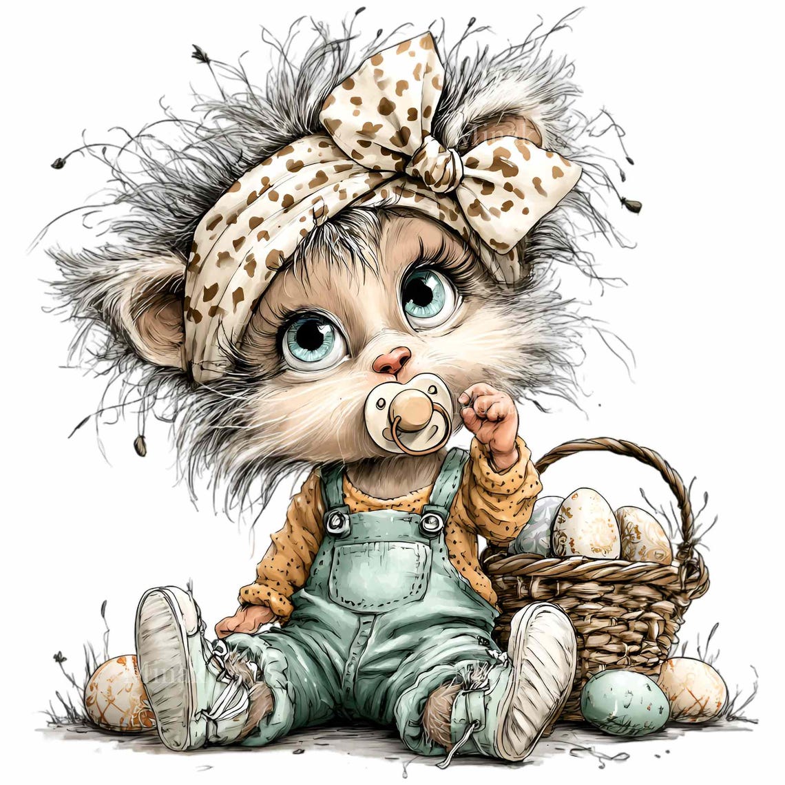12 PNG Baby Kitten Pacifier Clipart, Cat With Headband Eggs Basket ...