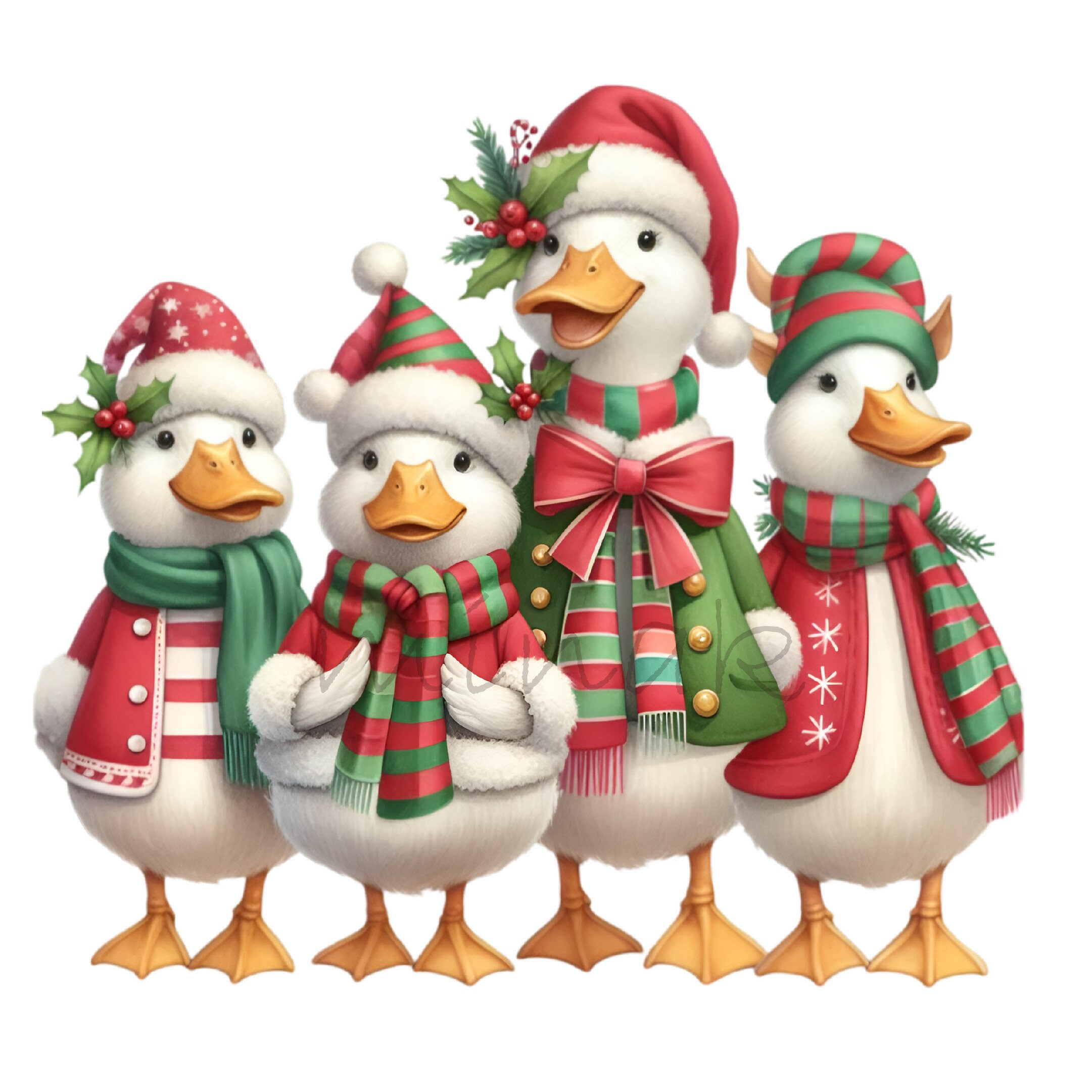 12 PNG Christmas Duck Clipart - Cute Festive Ducks PNG Illustration ...