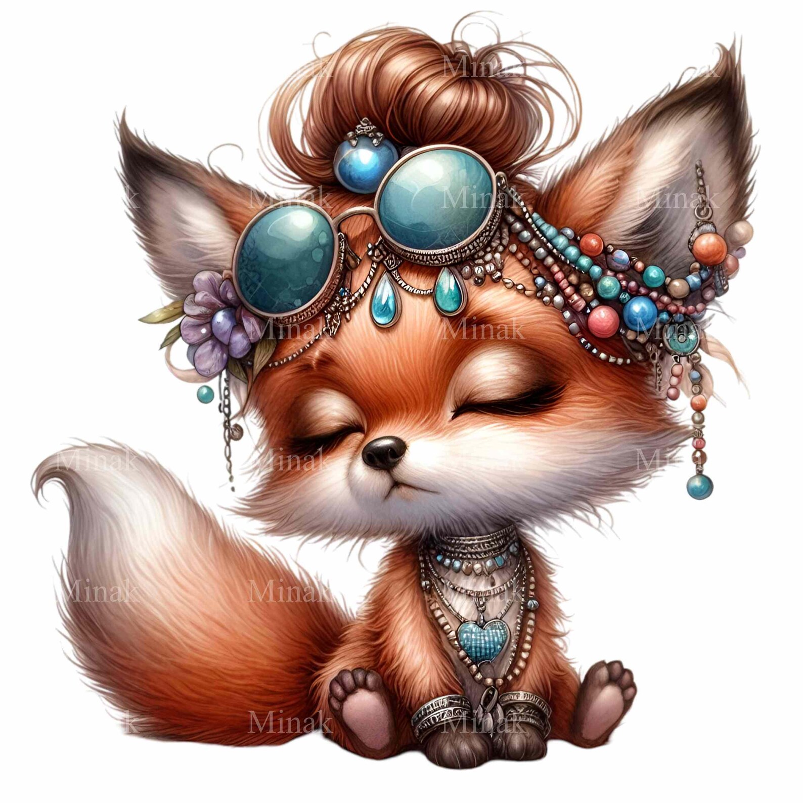 11 PNG Jeweled Fox Clipart, Beaded Tribal Animal Illustration - Etsy