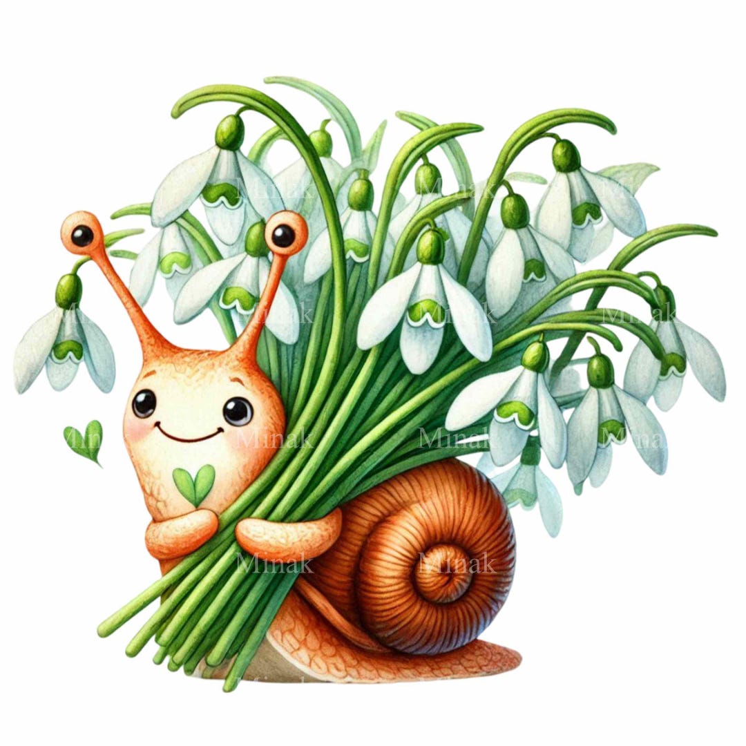14 Spring Snail PNG Clipart - Cute Snail Holding Snowdrops for Floral ...