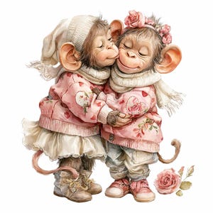 16 PNG Monkey Clipart Love Illustration, Watercolor Baby Jungle Animal ...
