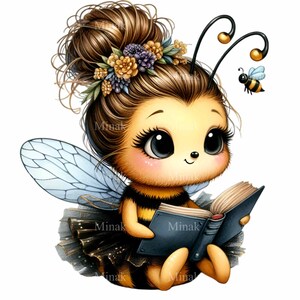 12 Bee Reading PNG Clipart | Cute Bee With Glasses and Book | Whimsical ...