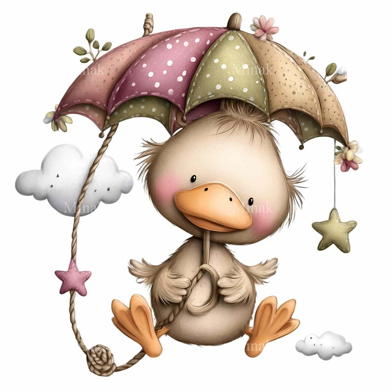 16 PNG Duck With Umbrella Clipart – Cute Baby Duckling With Stars and ...