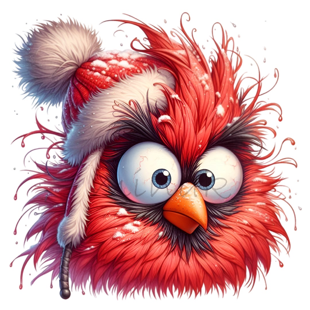 Red Cardinal Santa Hat 12 PNG Comics Quirky Bird Cartoon Illustration ...