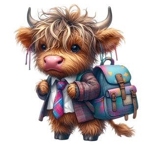 Highland Cow Go to School Student Kindergarten Clipart 15 PNG ...