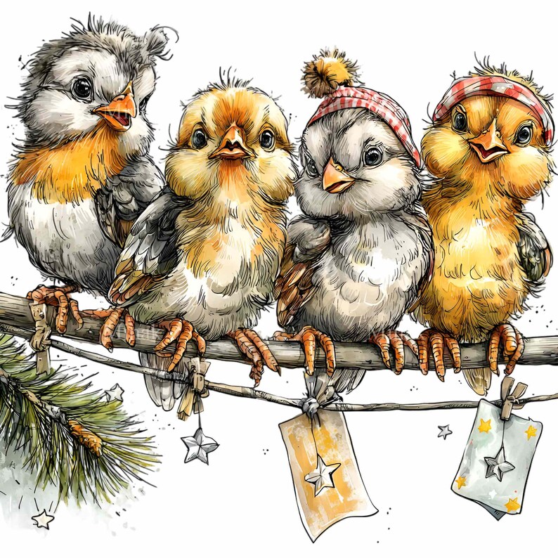 11 PNG Christmas Birds PNG – Caroling Chick Clipart – Cute Festive ...