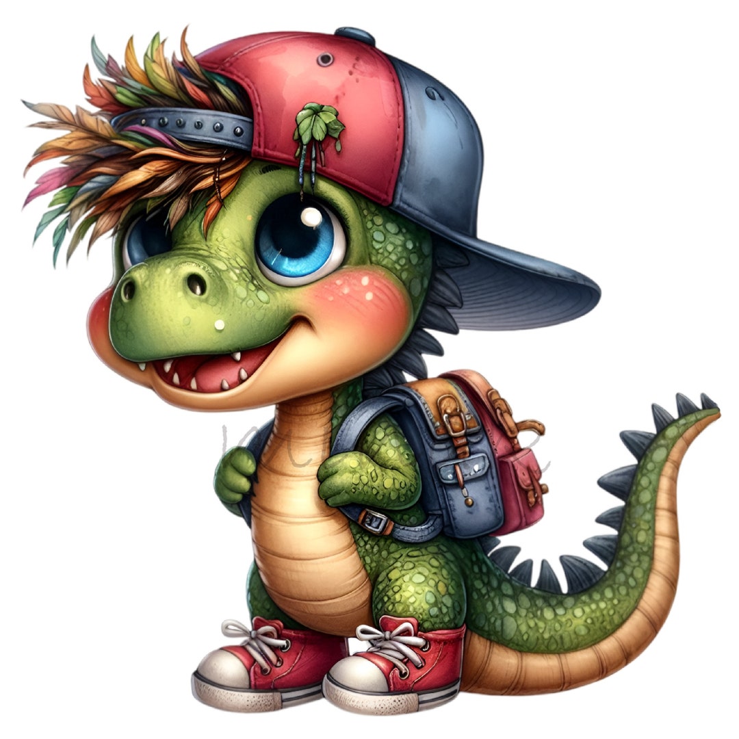 Cute Boy Dinosaur Go to School Backpack Books Clipart 12 PNG ...