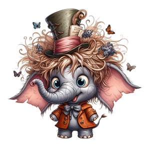 Funny Elephant Crazy Fluffy Hair Top Hat 15 PNG Kids Cartoon ...