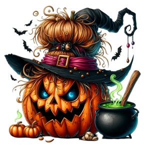 12 Witch Pumpkin PNG Clipart, Spooky Glowing Pumpkin Digital Art ...