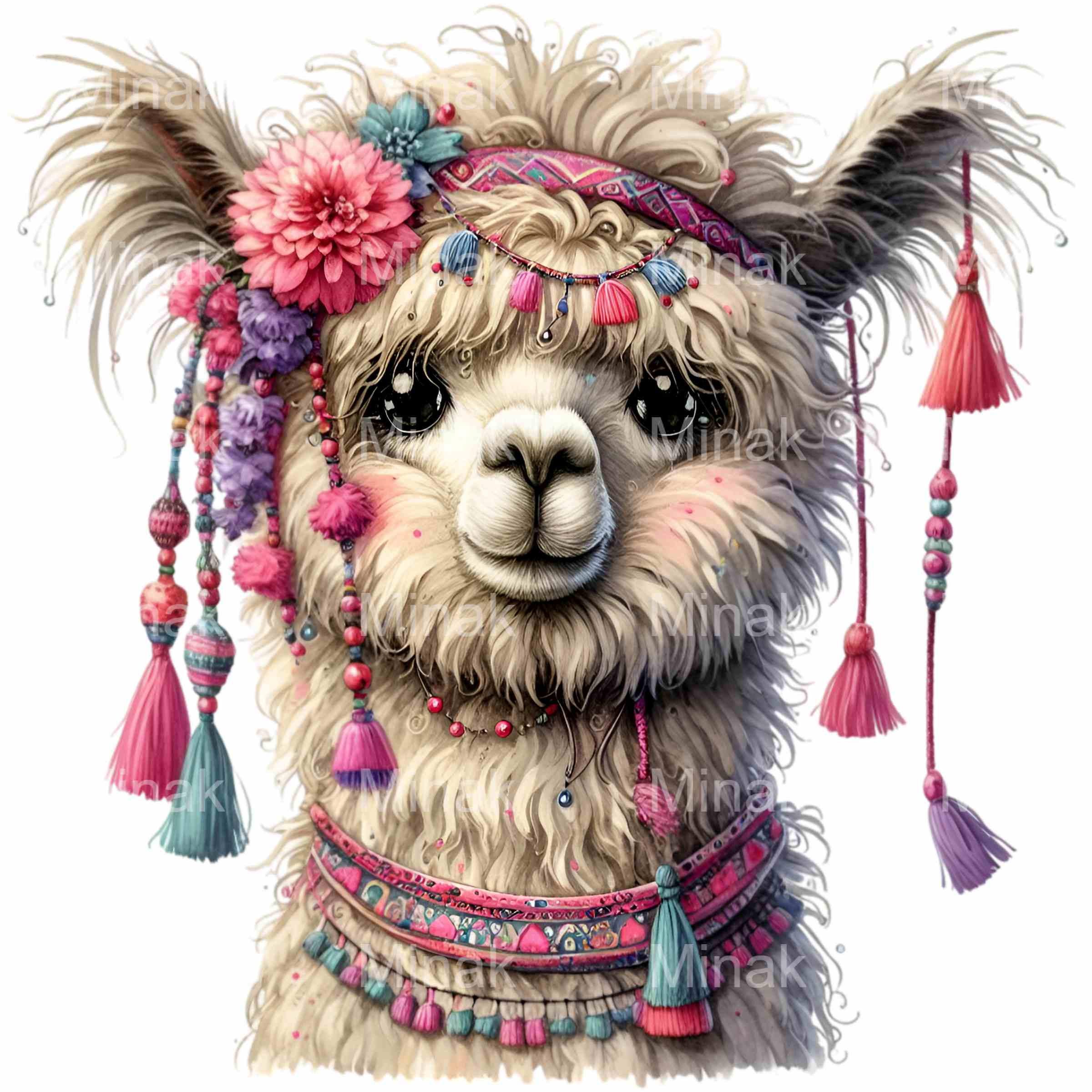 12 PNG Decorative Alpaca Clipart – Floral Animal Art for Kids Decor ...