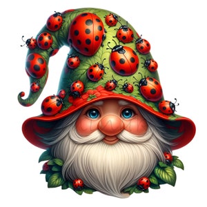 12 PNG Ladybug Gnome Clipart – Cute Spring PNG With Flowers – Whimsical ...