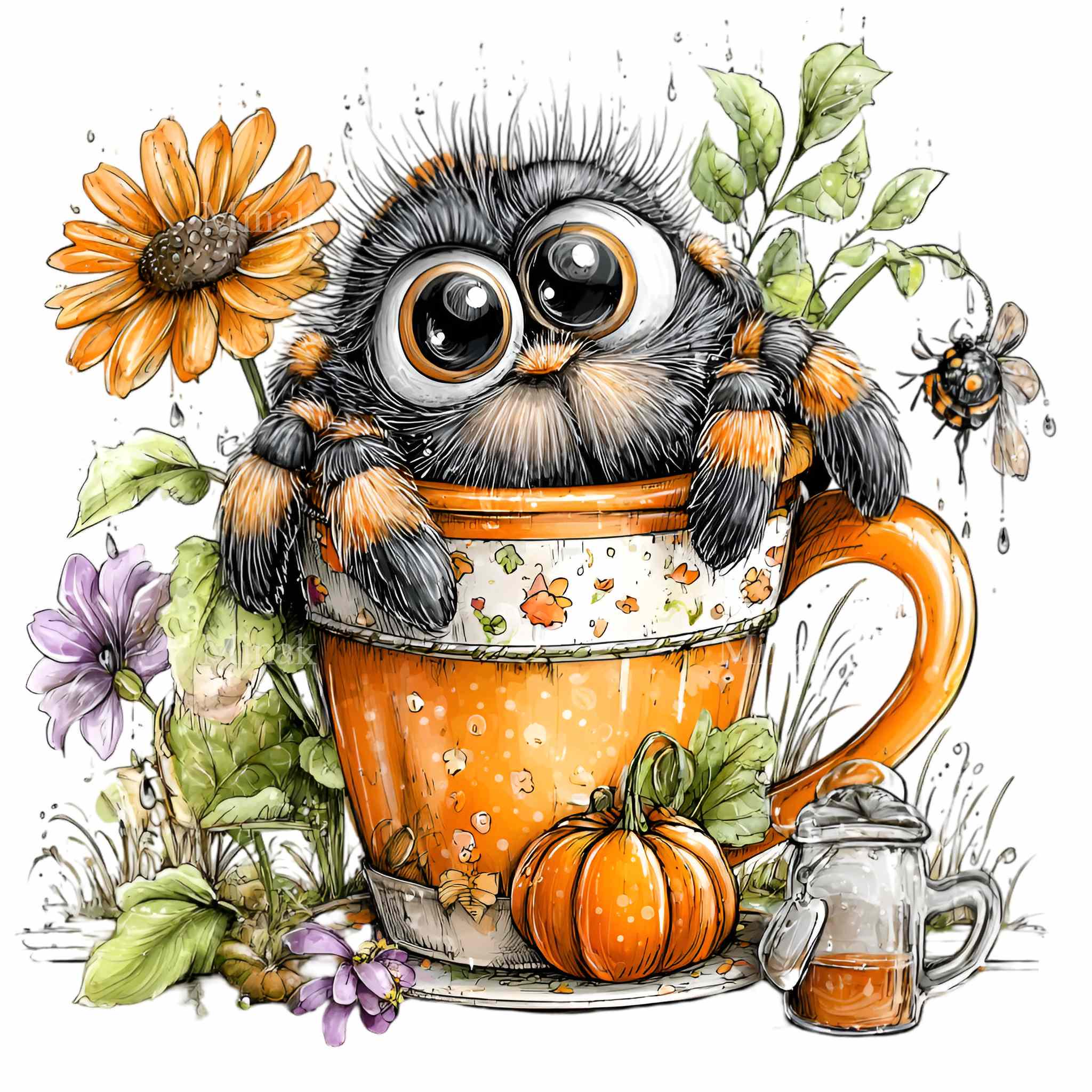 15 PNG Autumn Spider Clipart – Cute Bug in Tea Cup PNG – Pumpkin and ...
